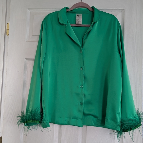 H&M | Intimates & Sleepwear | Vibrant Green Satin Pajama Set | Poshmark